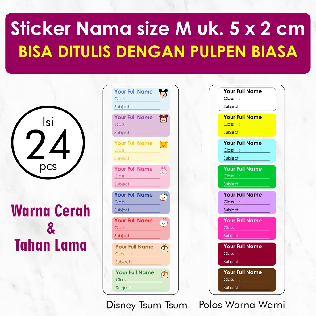 Jual Stiker Label Nama Anak Custom Ukuran M isi 24 pcs Sticker HVS Bisa ...