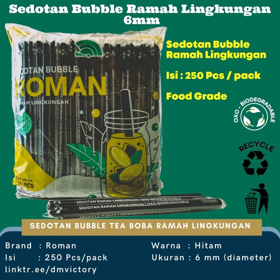 Jual Sedotan Bubble Tea Boba Roman Ramah Lingkungan 6 mm isi 250 batang ...