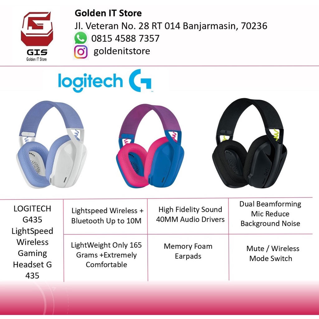 Jual LOGITECH G435 LightSpeed Wireless Gaming Headset G 435 | Shopee ...