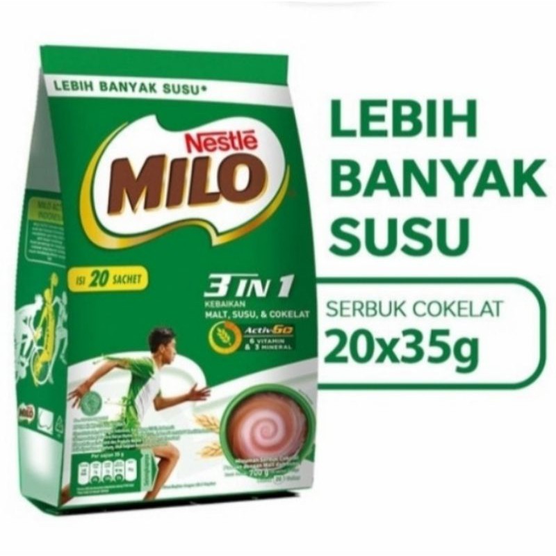 Jual Milo 3in1 ACTIV-GO Coklat Pouch Isi 20x35gr | Shopee Indonesia