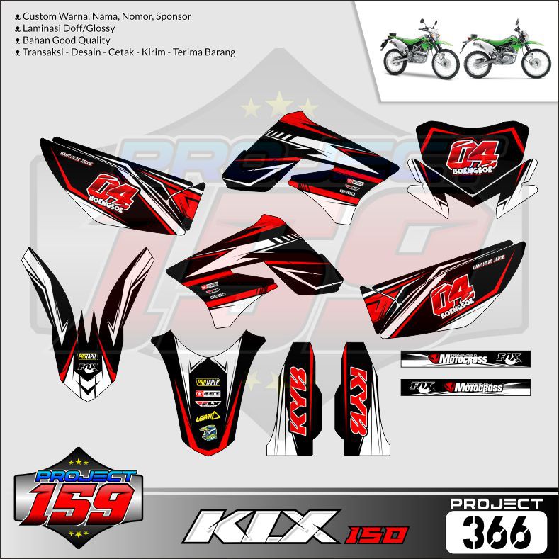Jual Sticker Decal KLX 150 L - Project 366 MotoX Livery Red White ...
