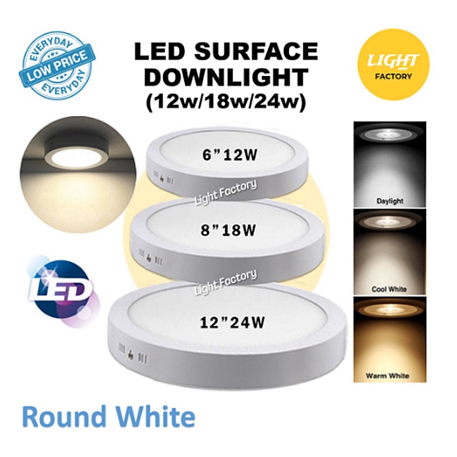 Jual LED Surface Downlight Round/Square 12W 18W LED Panel Downlight Black/White Frame Lampu ...