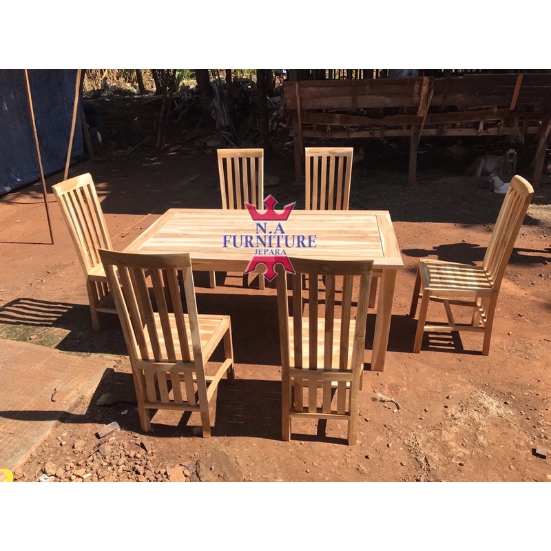 Jual Dp meja makan balero set kursi 6 kayu jati murah | Shopee Indonesia