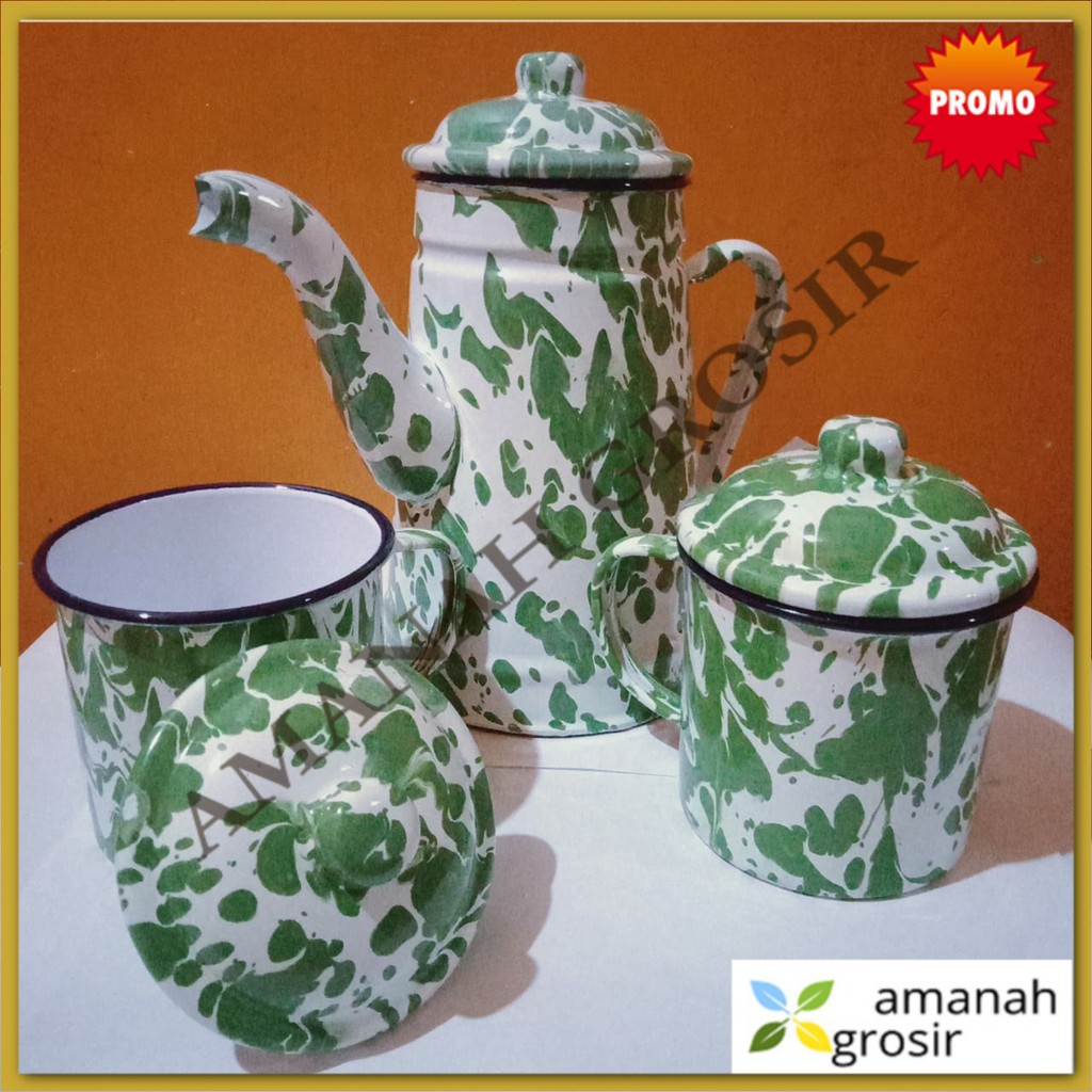 Jual Teko set eskan blurik lurik loreng jadul klasik kuno 13 cm + mug ...