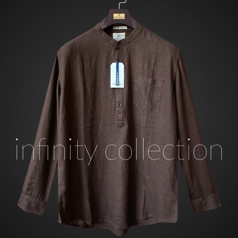 Jual Peternation kemeja linen wangki infinity collection warna cafe noir regular fit | Shopee ...
