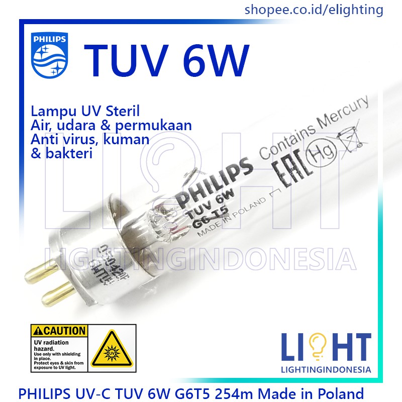Jual PHILIPS G6T5 Lampu UV (Ultraviolet) 6W Germicidal Lamp | Shopee Indonesia