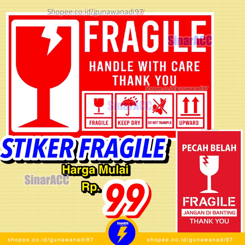Jual Sticker Fragile 8X6cm stiker fragil pecah belah kirim paket ...