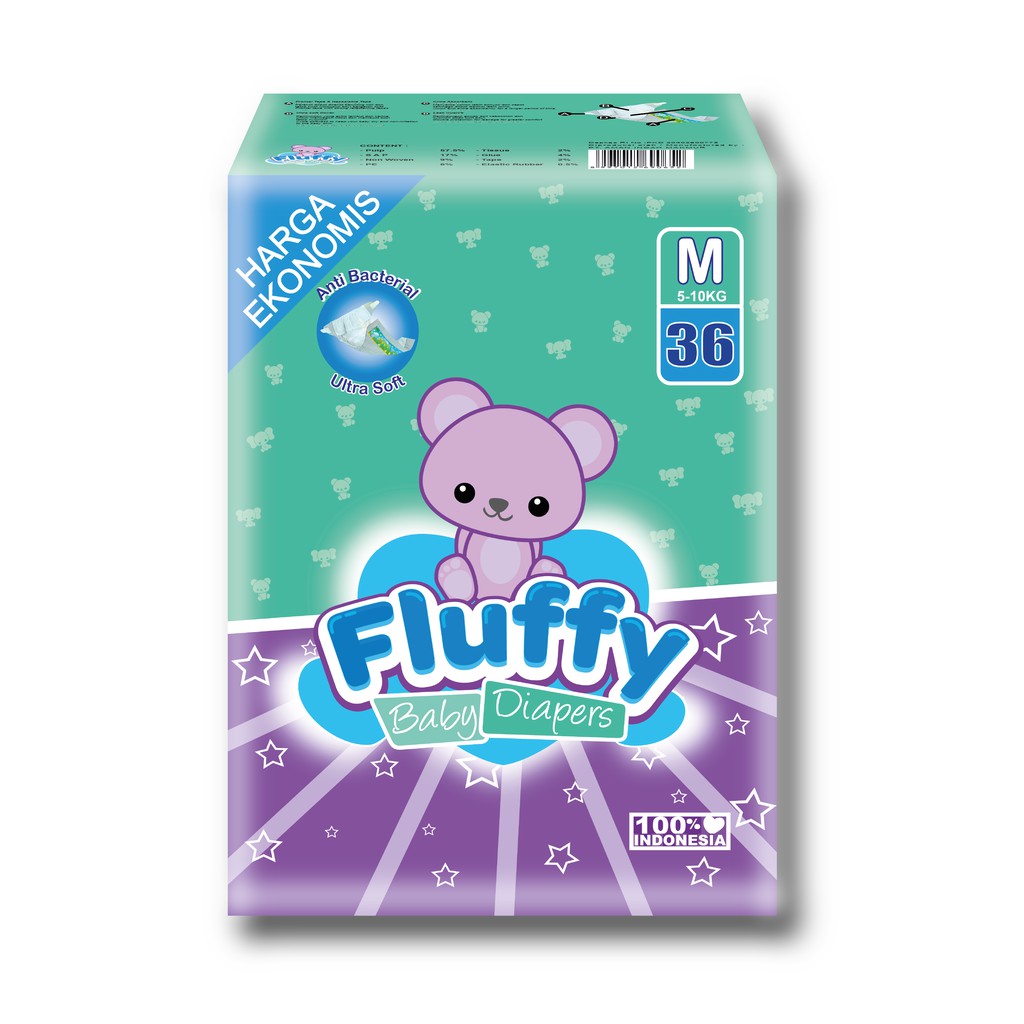 Jual Fluffy Baby Diapers Tape M 36 Pcs 1.000 gr | Shopee Indonesia