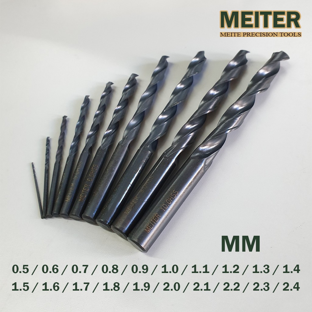 Jual Mata Bor HSS 0.5-2.4 mm Straight Shank Twist Drills M35 Meiter 0.5 ...
