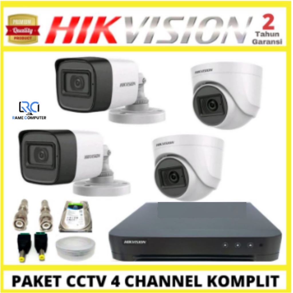 Jual PAKET CCTV HIKVISION 4CHANNEL 4 KAMERA 2MP 1080P | Shopee Indonesia
