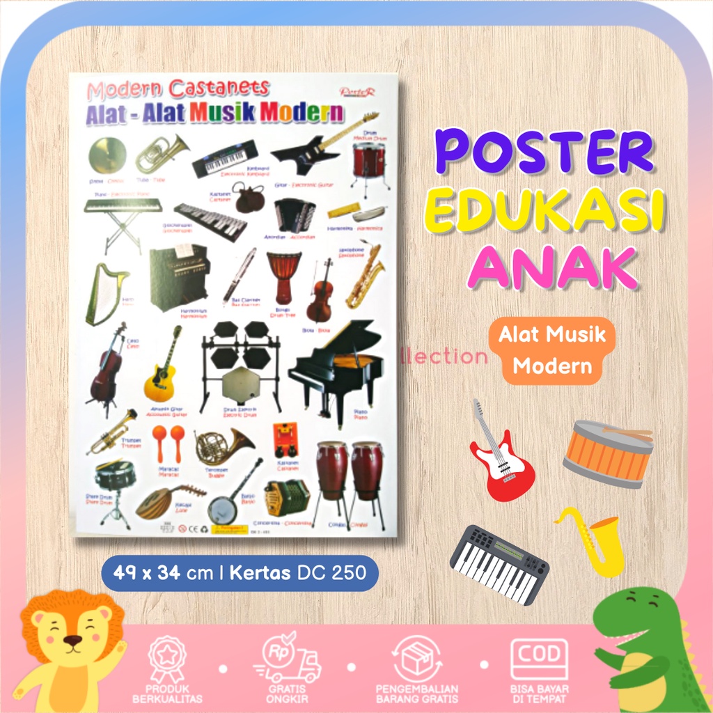 Jual Poster Dinding Edukasi Anak Belajar Gambar Alat Musik Modern ...