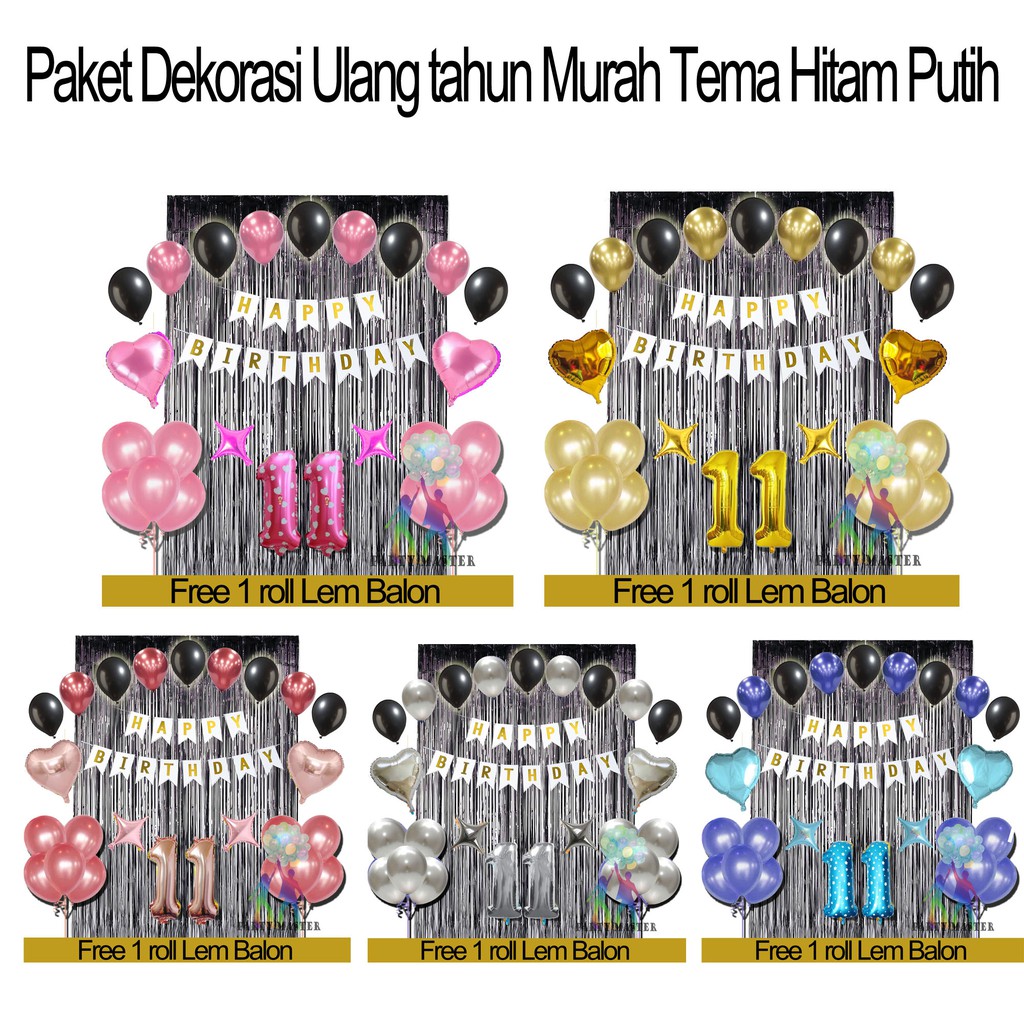 Jual Paket Dekorasi Ulang tahun Murah Tema tirai Hitam Putih | Shopee ...