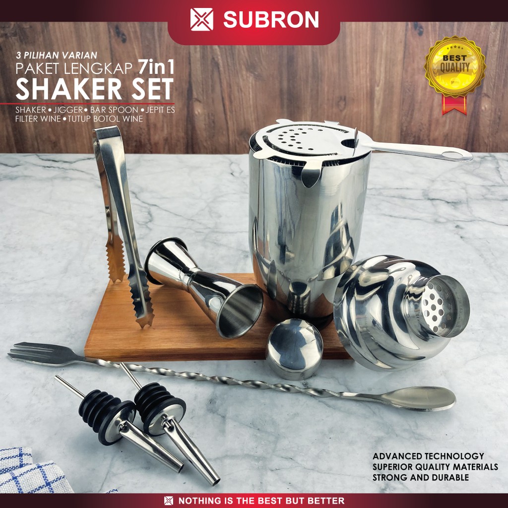 Jual SUBRON Shaker Set 7in1 Paket Bar Spoon Filter Wine Jigger Measure ...