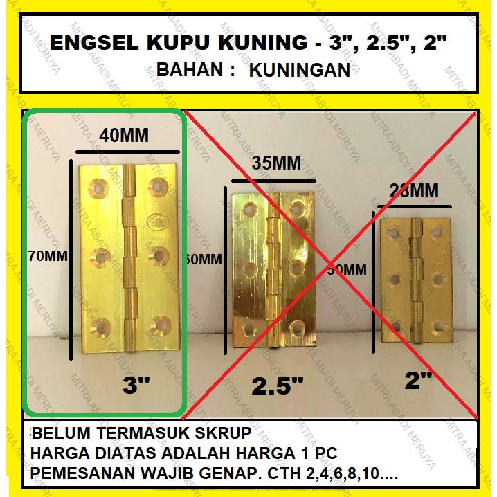 Jual Engsel Kupu Kupu Pintu Jendela Stainless/Kuning 3 " inch | Shopee ...