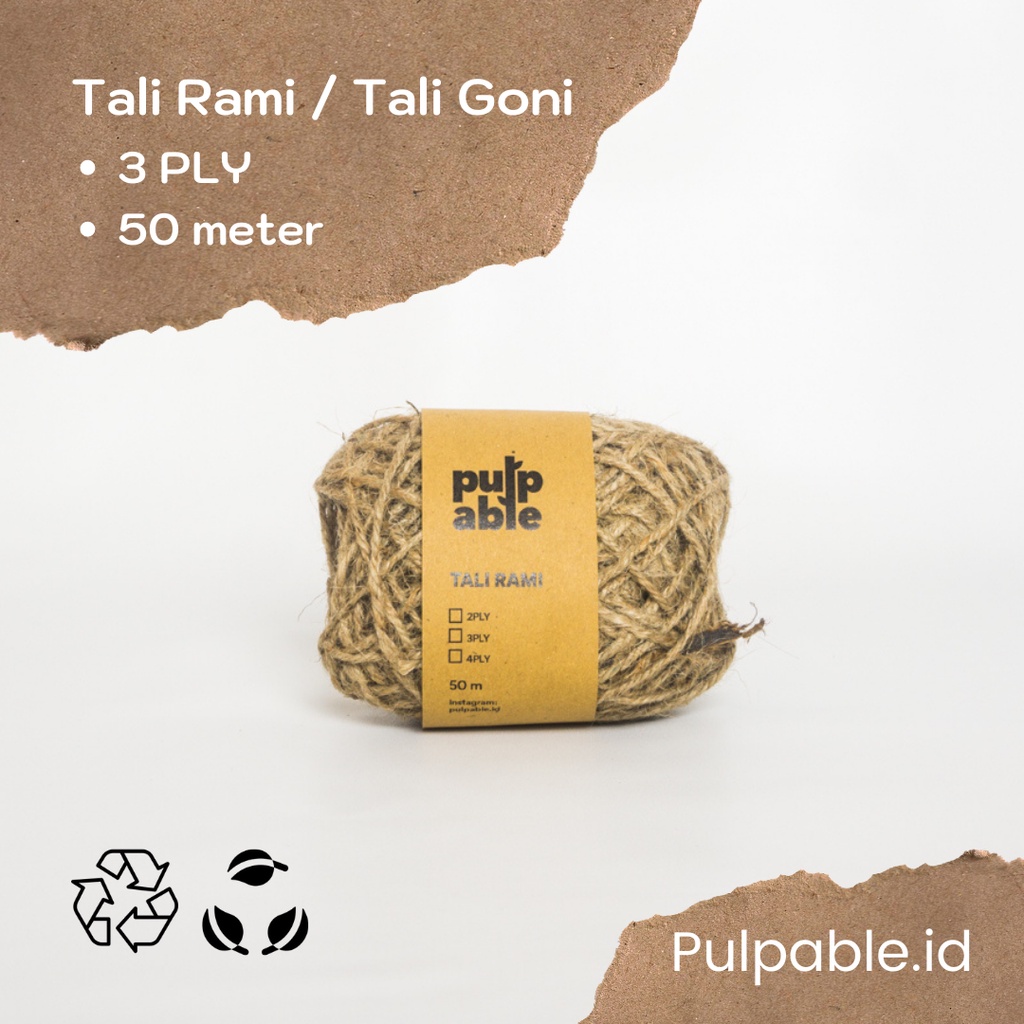 Jual Tali rami / tali goni / hemp rope 3 Ply - 50 meter - Pulpable ...