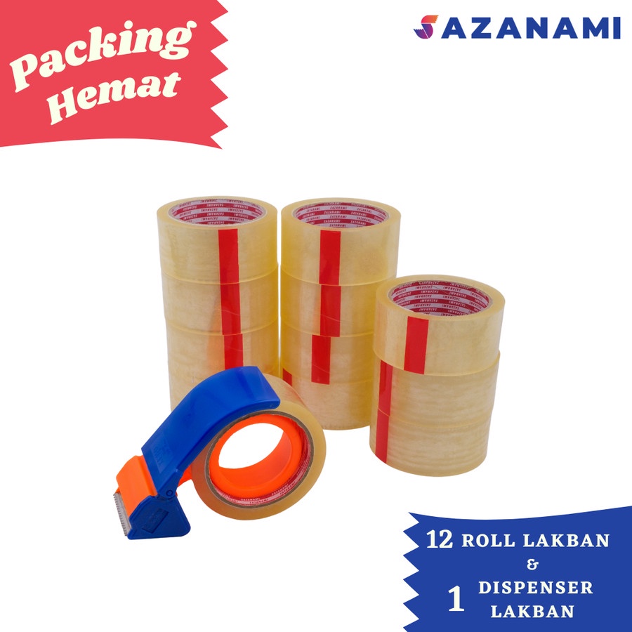 Jual PACKING HEMAT 2A 12 ROLL LAKBAN BENING 45MM X 80Y + DISPENSER LAKBAN | Shopee Indonesia