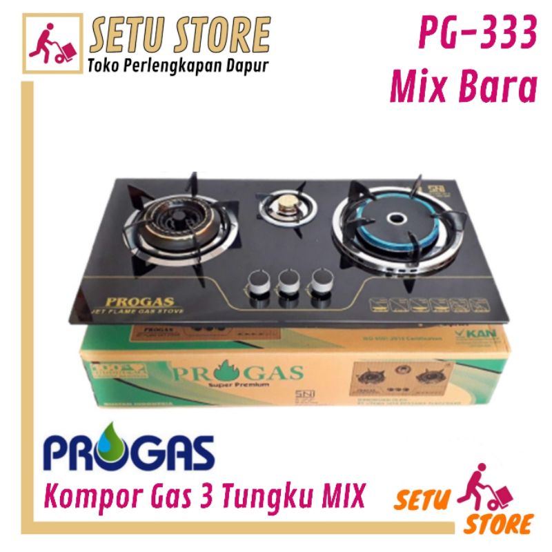 Jual PROGAS PG-333 Mix Bara Kompor 3 Tungku Kompor Tanam Kaca Gas LPG Desain Mewah Kaca Tempered ...