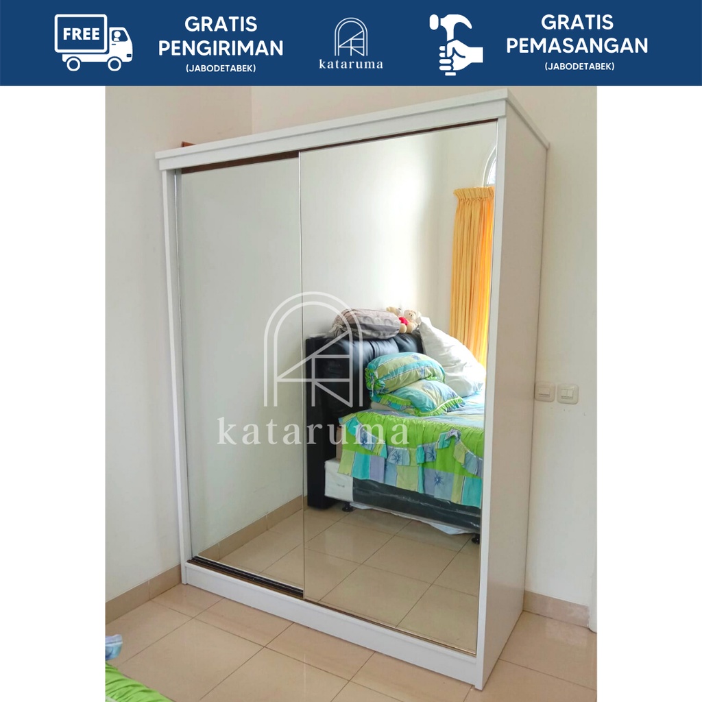 Jual Lemari Sliding Door 2 Pintu Full Cermin Frameless | Shopee Indonesia