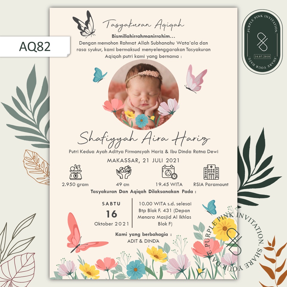 Jual Undangan Digital Aqiqah Code AQ82 Softfile Warna Kream Tema Butterfly Garden Kupu-kupu ...