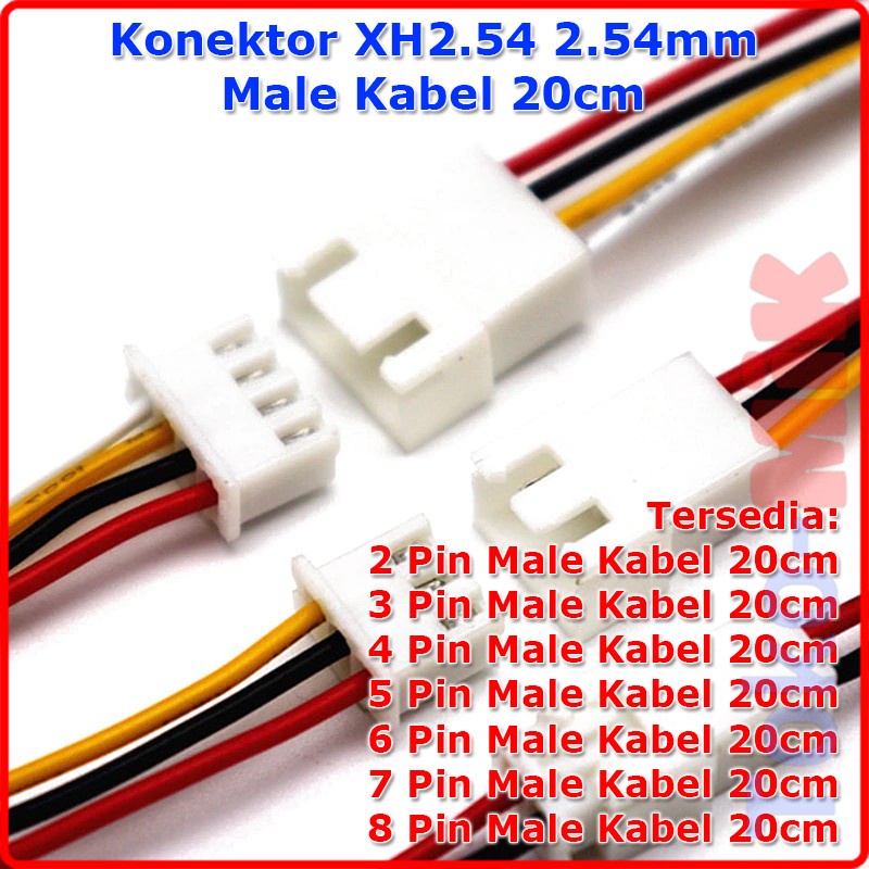 Jual Konektor XH2.54 XH 2.54 mm 2.54mm Male 2P 3P 4P 5P 6P 7P 8P Kabel 20cm | Shopee Indonesia