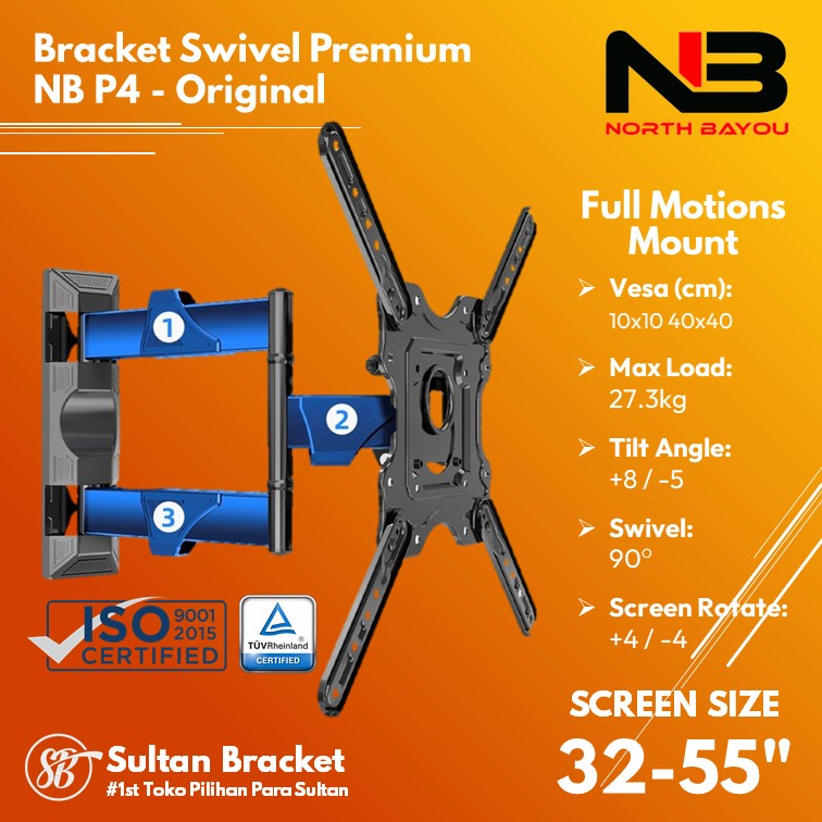 Jual NORTH BAYOU NB P4 Bracket TV 32 40 42 43 49 50 55 Inch Swivel ...