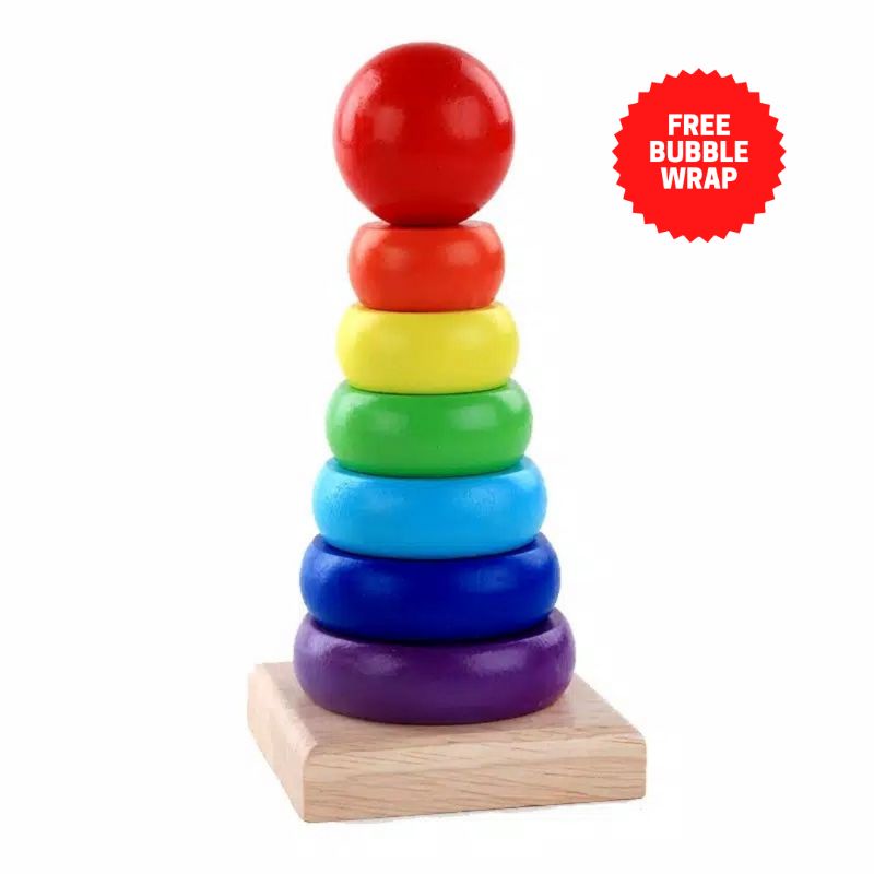 Jual Rainbow Tower Mini | Menara Donat | Ring Kayu Pelangi | Puzzle ...