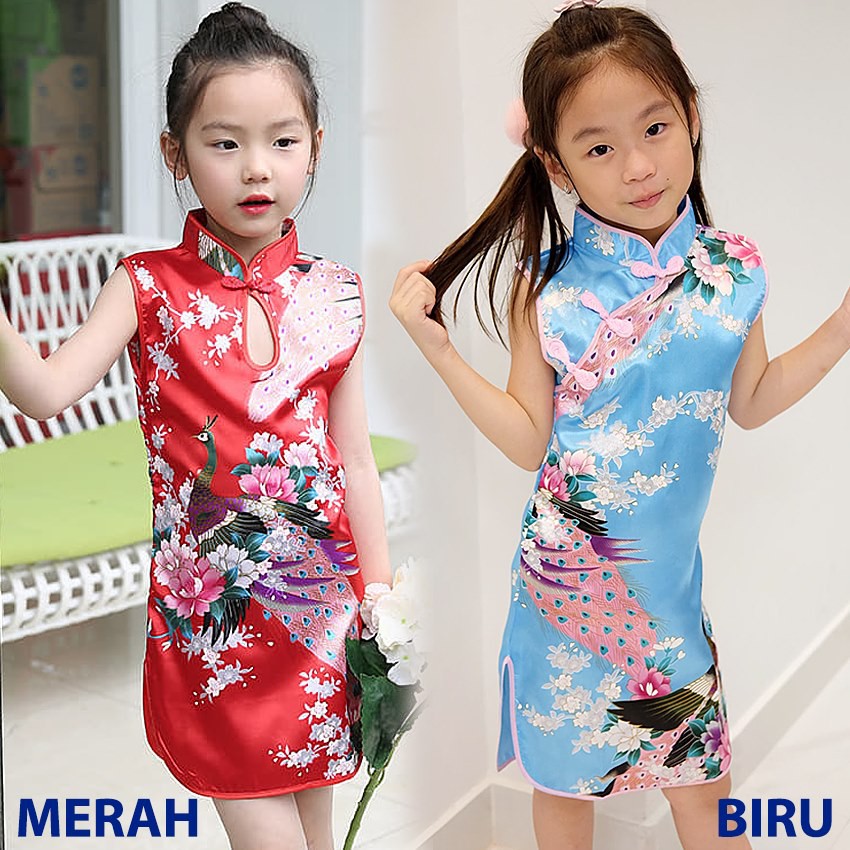 Jual Cheongsam China Anak Perempuan Flower Peacock | Shopee Indonesia