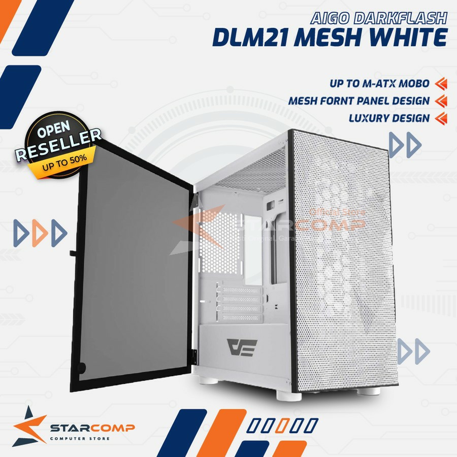Jual Casing PC Aigo darkFlash DLM21 MESH White - Tempered Glass Micro ...