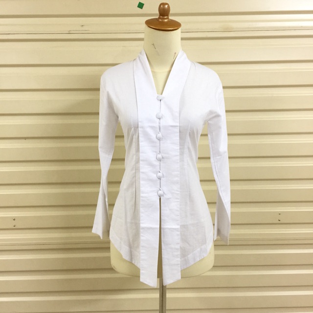 Jual Kebaya Encim Putih Kartini 0015 Bahan Katun Polos tanpa Renda ...