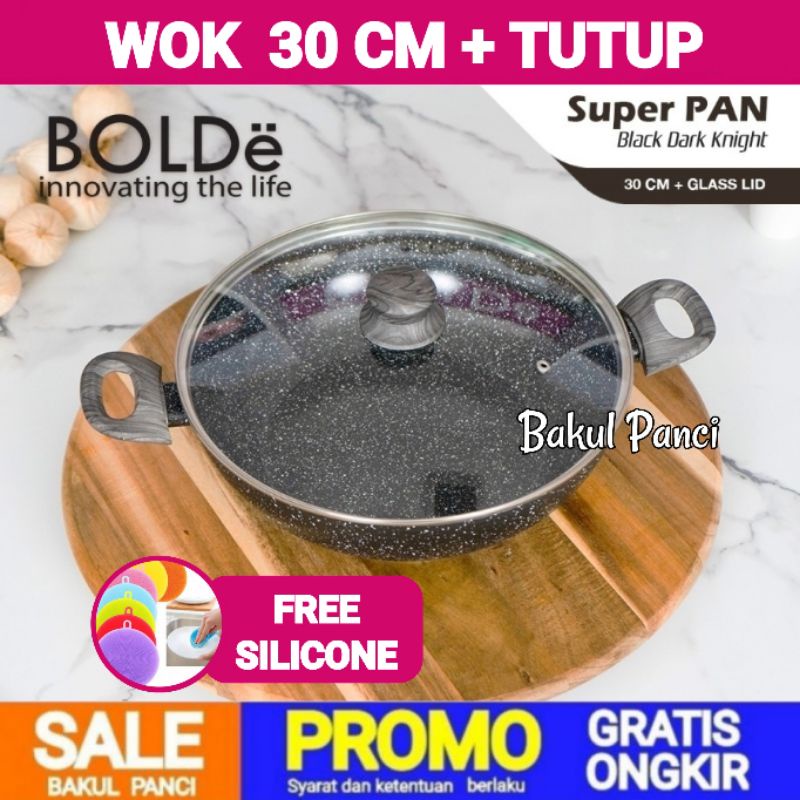 Jual BOLDe SUPER PAN 2 EAR WOK ( WAJAN ) 30 CM + Lid TUTUP KACA BLACK ...