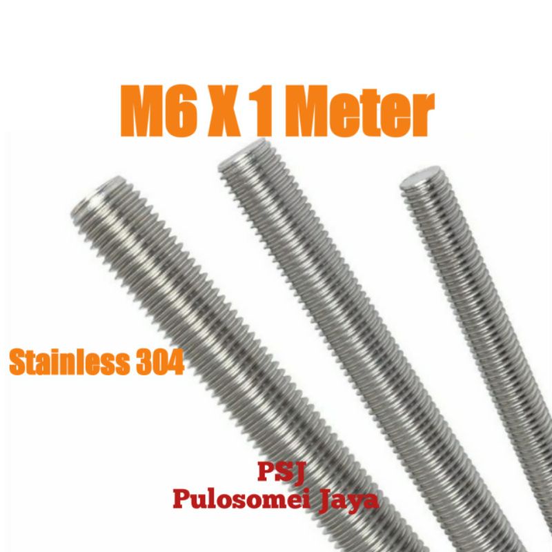 Jual Asdrat Stainless M6 x 1 Meter / Longdrat Stainless M6 x 1 Meter / SUS 304 | Shopee Indonesia