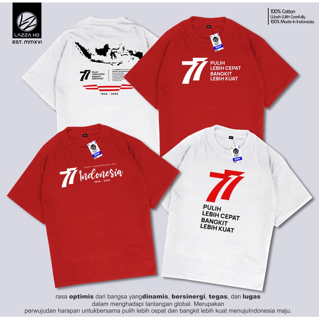Jual Kaos Baju Distro HUT RI KE 77 PULIH LEBIH CEPAT BANGKIT LEBIH KUAT LOGO RESMI HUT REPUBLIK ...