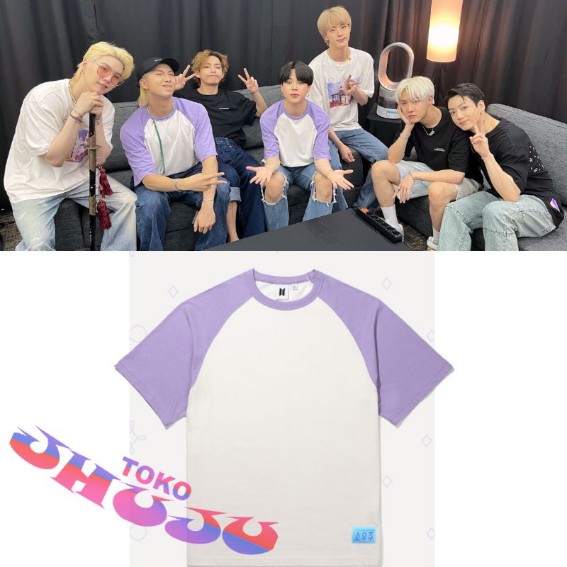 Jual YS / Kaos Raglan BTS Suwoozoo Label - Reglan Putih Ungu muda ...