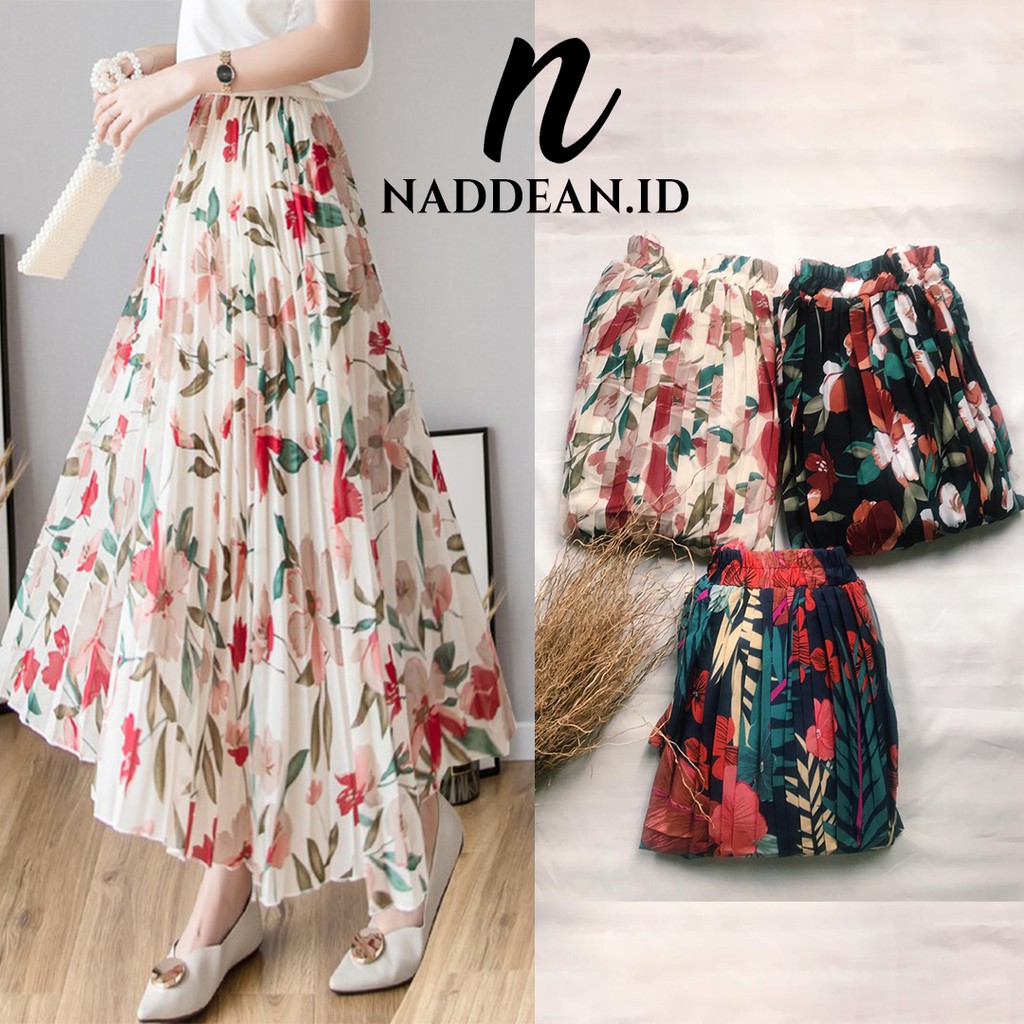 Jual Rok Plisket Prisket / Rok Import / Rok Bunga / Maxi Skirt Motif ...