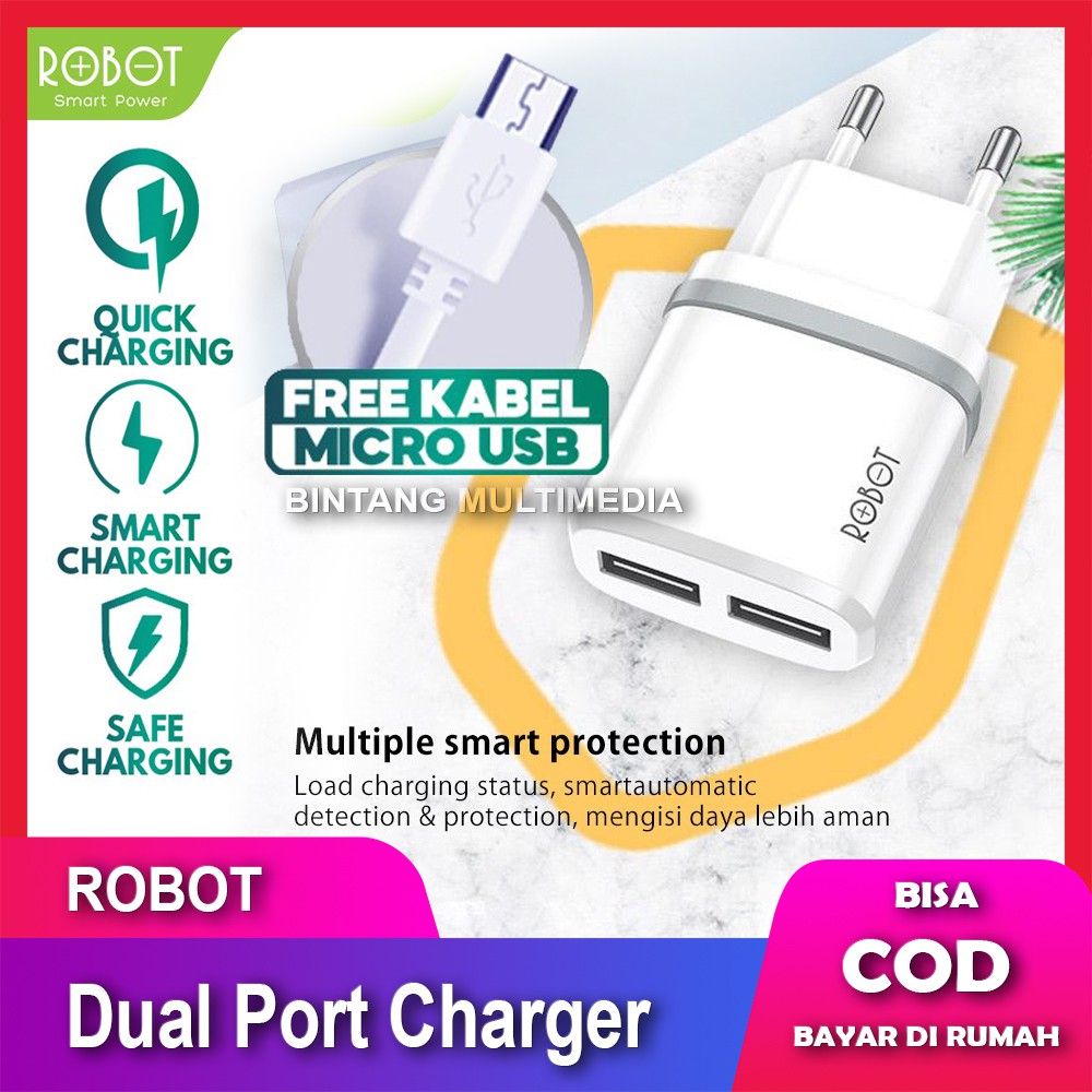 Jual Charger ROBOT R-TK9 Adaptor HP Casan Handphone 2 Slot Dual USB ...