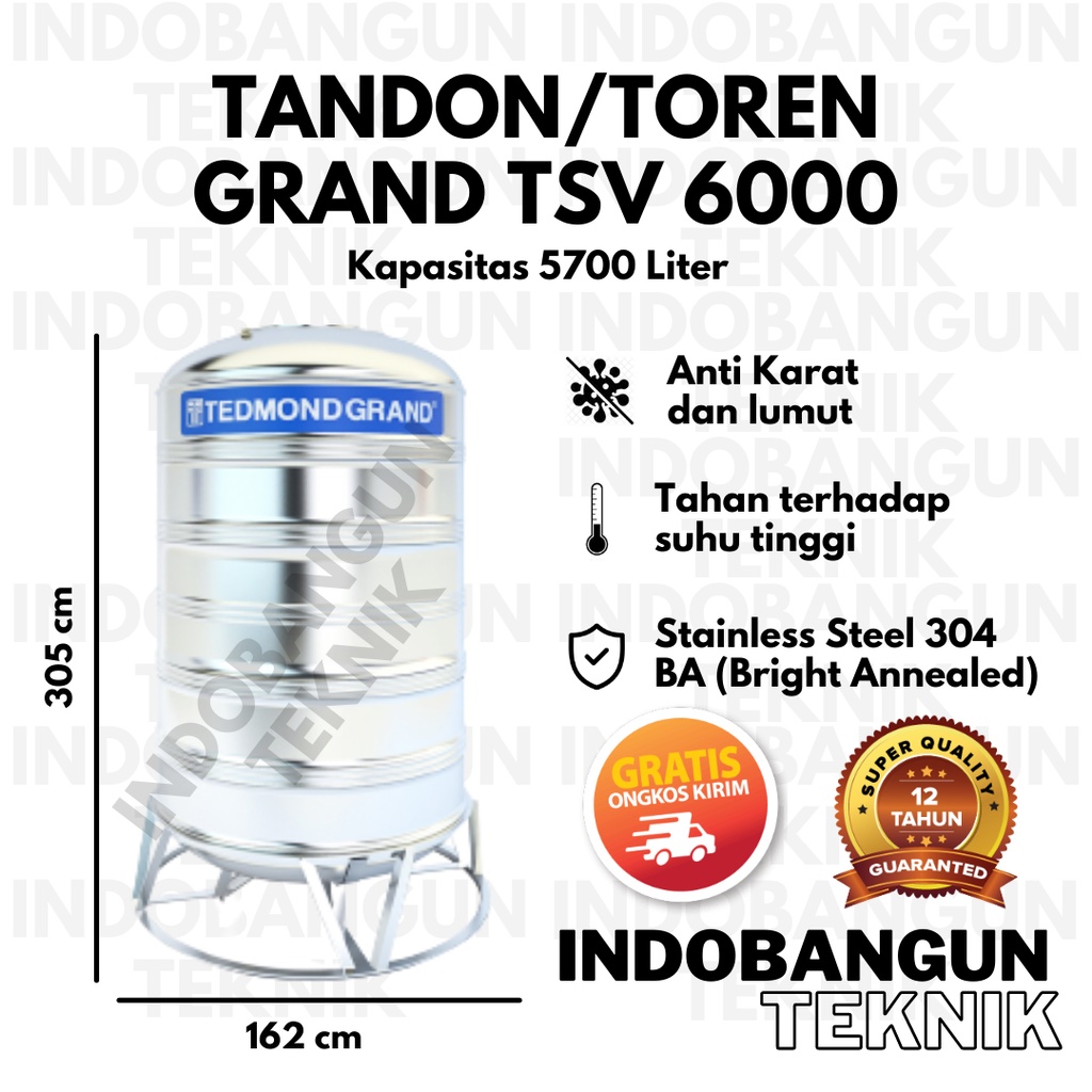 Jual Tandon Toren Tangki Air Stainless TSV 6000 (5700 Liter) Tedmond ...