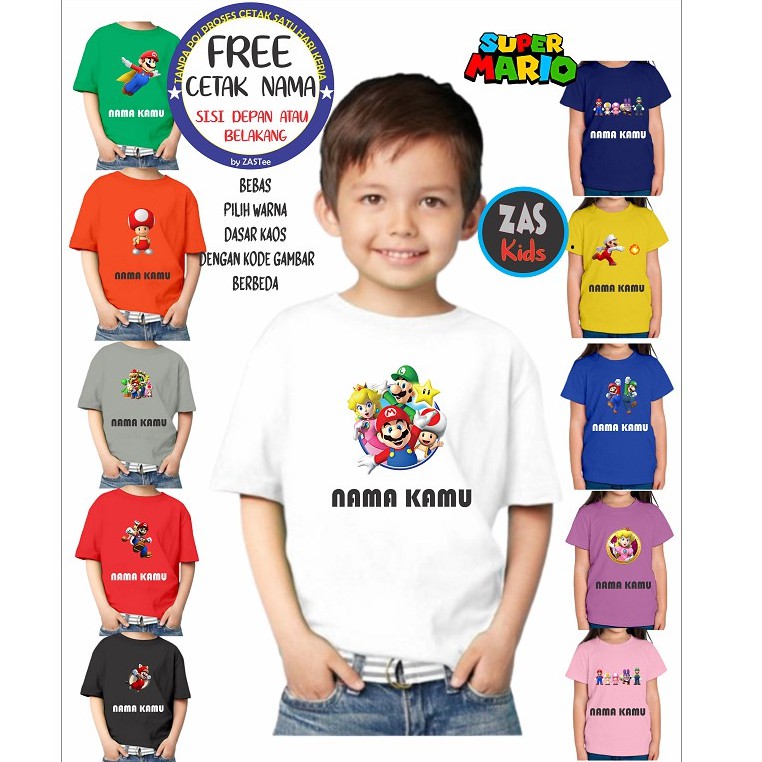 Jual Kaos Anak SUPER MARIO BROS Free Cetak Nama / Tulisan Banyak ...