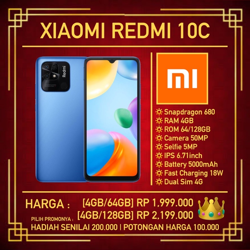 Jual XIAOMI REDMI 10C 2022 4/64 4/128 4GB 64GB 128GB GARANSI RESMI 1 TAHUN | Shopee Indonesia