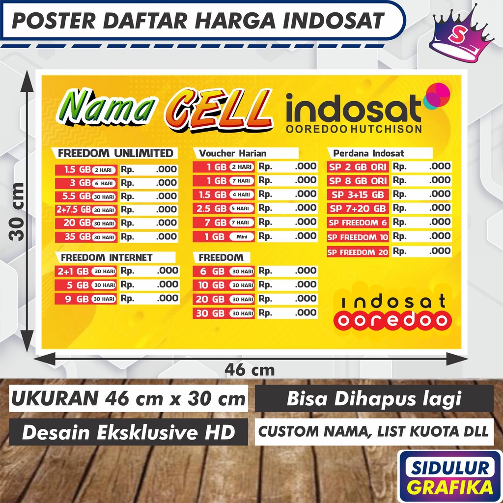 Jual Poster Daftar Harga A3 Indosat CUSTOM | Shopee Indonesia