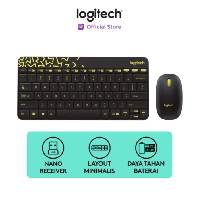 Jual LOGITECH MK240 WIRELESS KEYBOARDMOUSE BLACK YELLOW | Shopee Indonesia