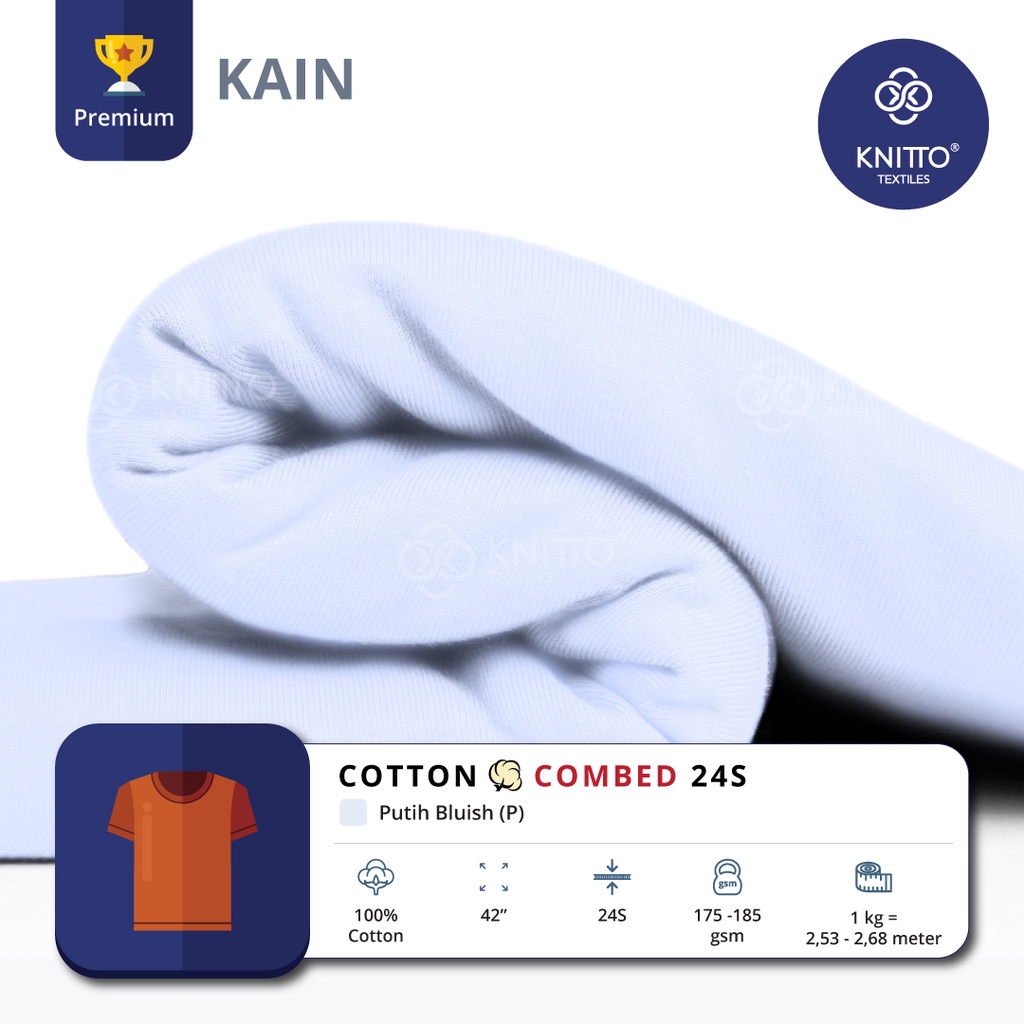 Jual KAIN KAOS COTTON COMBED 24S PUTIH BLUISH ( BAHAN KAOS ) - KNITTO ...