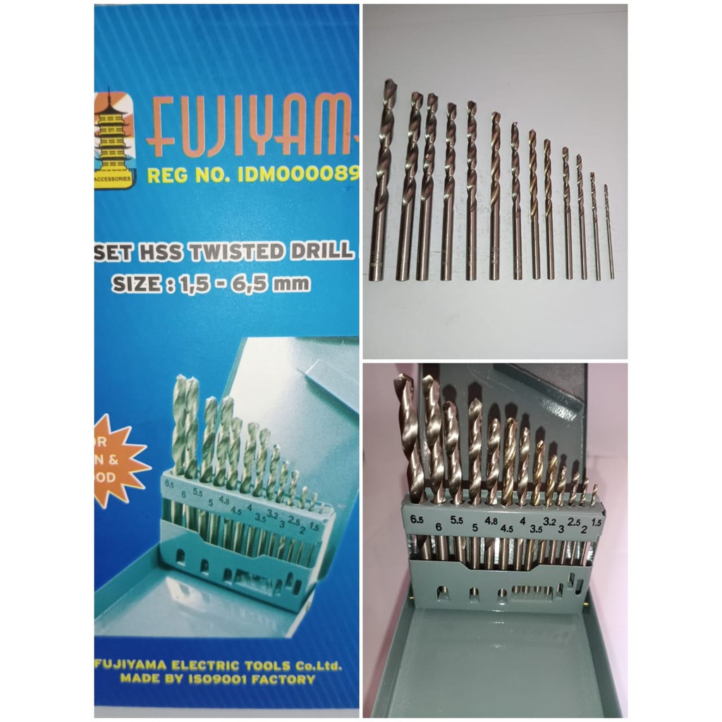 Jual FUJIYAMA Mata Bor Besi Set 13 pcs HSS 1 - 6.5 mm DRILL Set | Shopee Indonesia