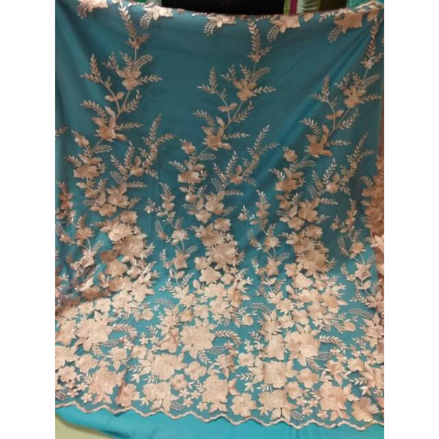 Jual Kain tile bordir bunga rambat bahan untuk gaun/kebaya/gamis (harga ...