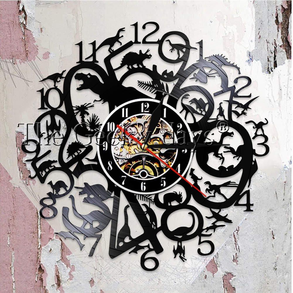 Jual Retro Art Different Dinosaur Species Wall Clock Dinosaurs T Rex ...