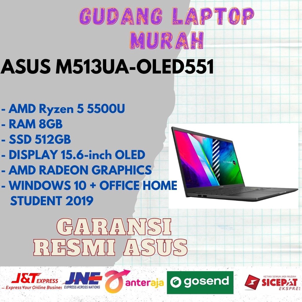 Jual ASUS M513UA-OLED551 RYZEN 5-5500U 8GB 512GB 15.6" WIN 10+OHS RESMI ...