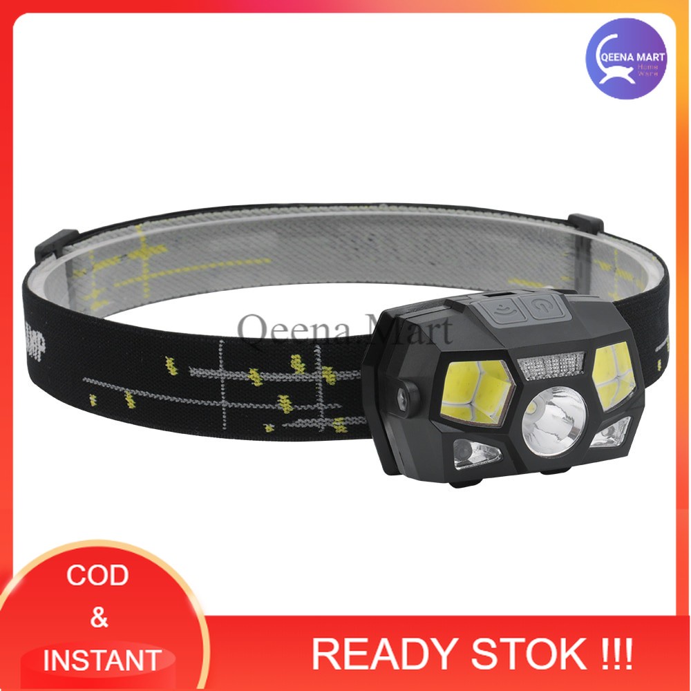 Jual Headlamp Flashlight Rechargeable USB+Motion Sensor XPE+COB 10000 ...