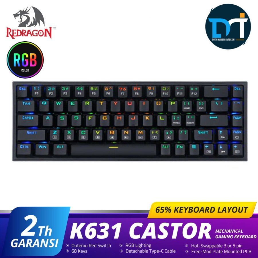 Jual Redragon CASTOR K631 RGB -Universal 68 Keys Mechanical Gaming Keyboard | Shopee Indonesia