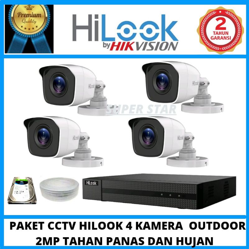 Jual PAKET CCTV HILOOK 4 CHANNEL 4 KAMERA 2MP AUDIO SERIES OUTDOOR TAHAN PANAS DAN HUJAN ...