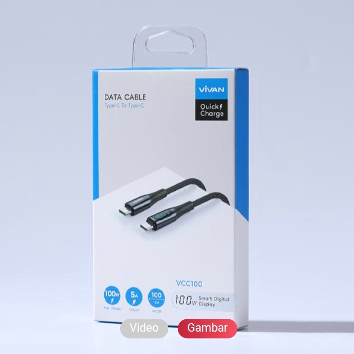 Jual WOW Kabel data Type C to C Vivan VCC100 100cm dengan Smart Digital ...