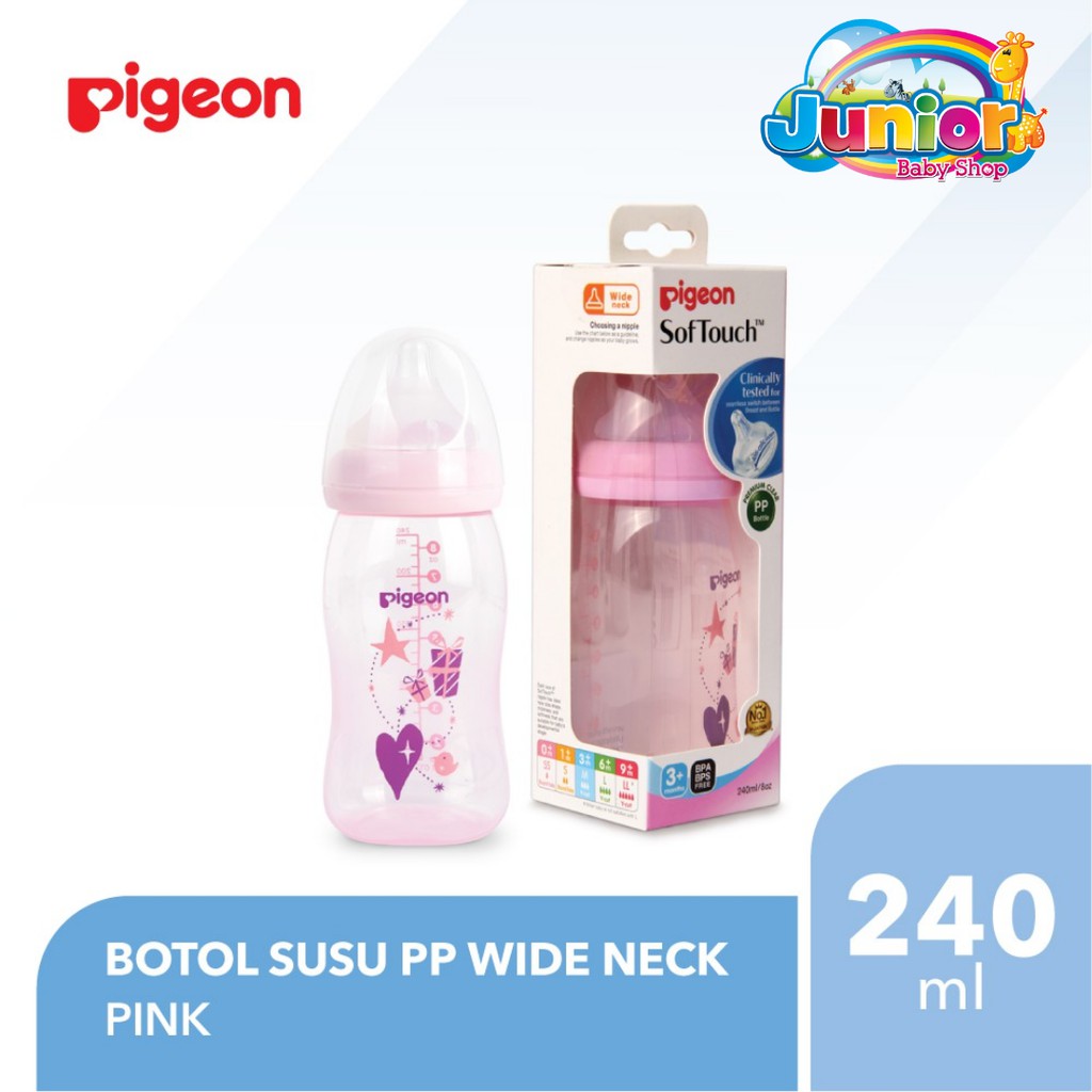 Jual Pigeon Botol PP Clear WIde Neck Pink 240ml W/P-Plus Nipple - Botol Bayi | Shopee Indonesia